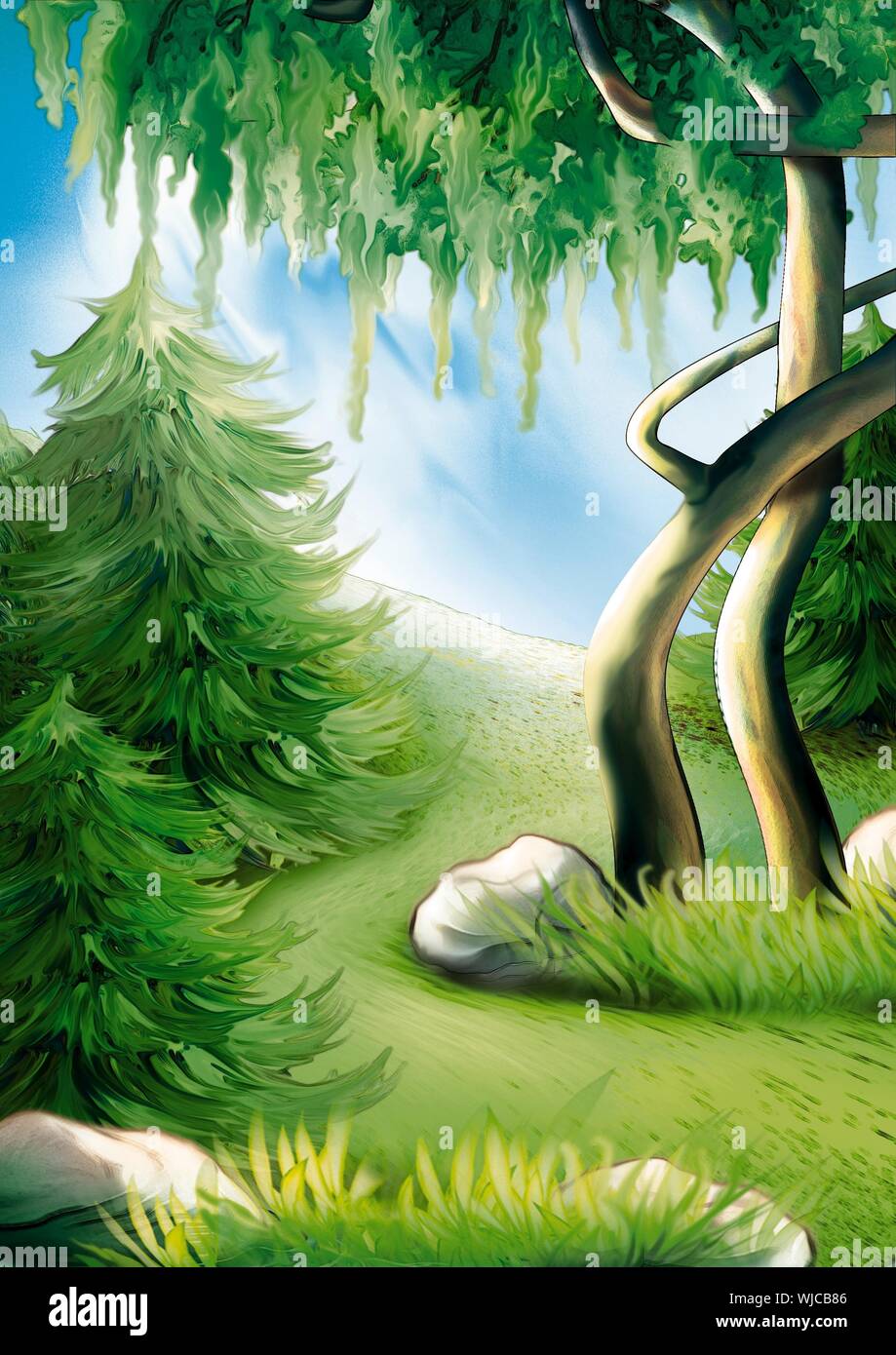 Hillside trees landscape painting hi-res stock photography and images ...