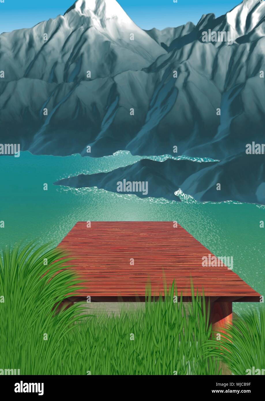 Illustration mountain lake cartoon hi-res stock photography and images ...