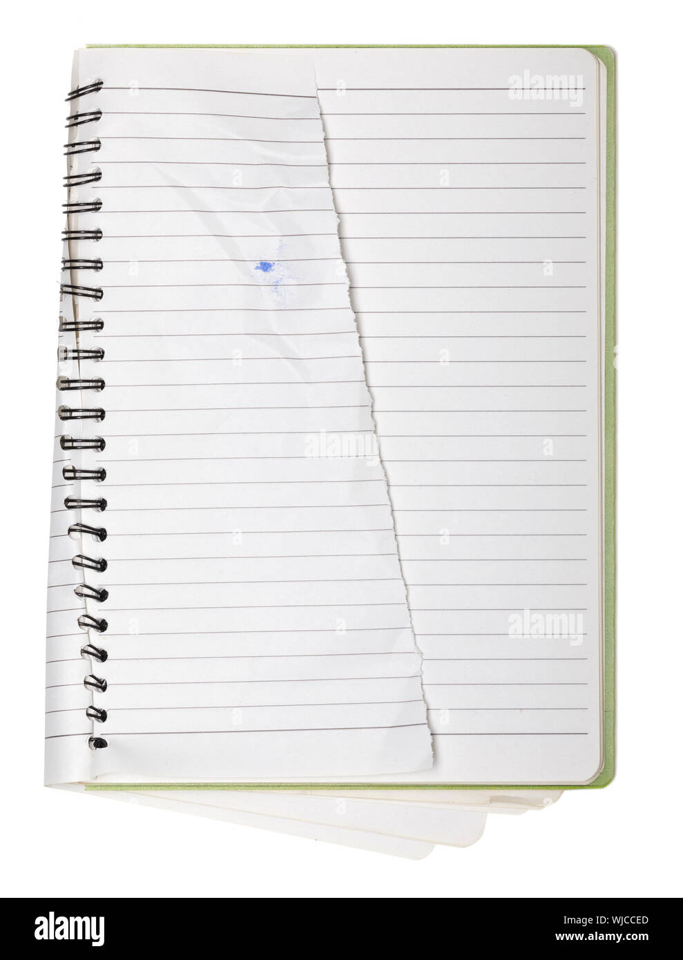 used blank note book with ring binder and tattered page isolated on ...