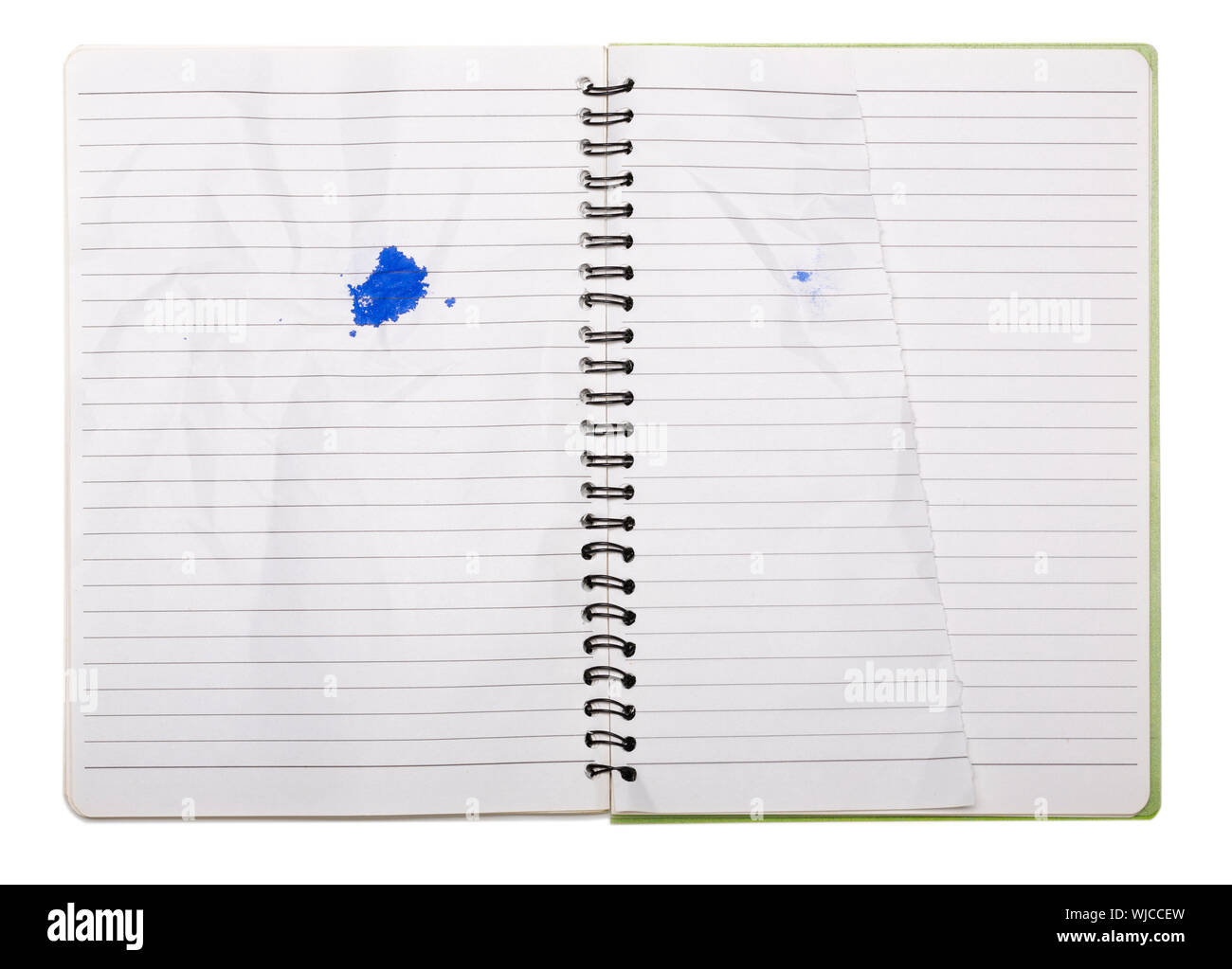 used blank note book with ring binder and tattered page isolated on ...