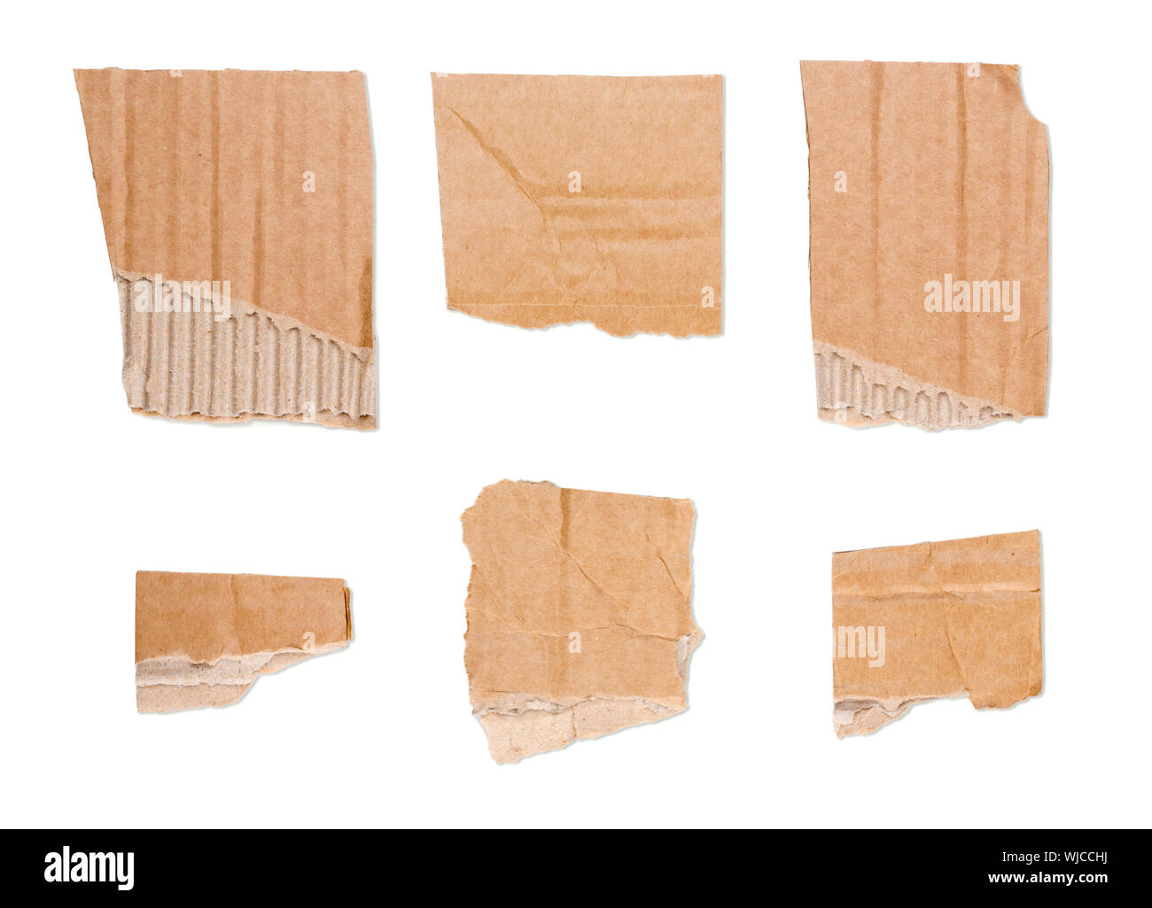 collection of ripped brown pieces of cardboard isolated on white Stock ...