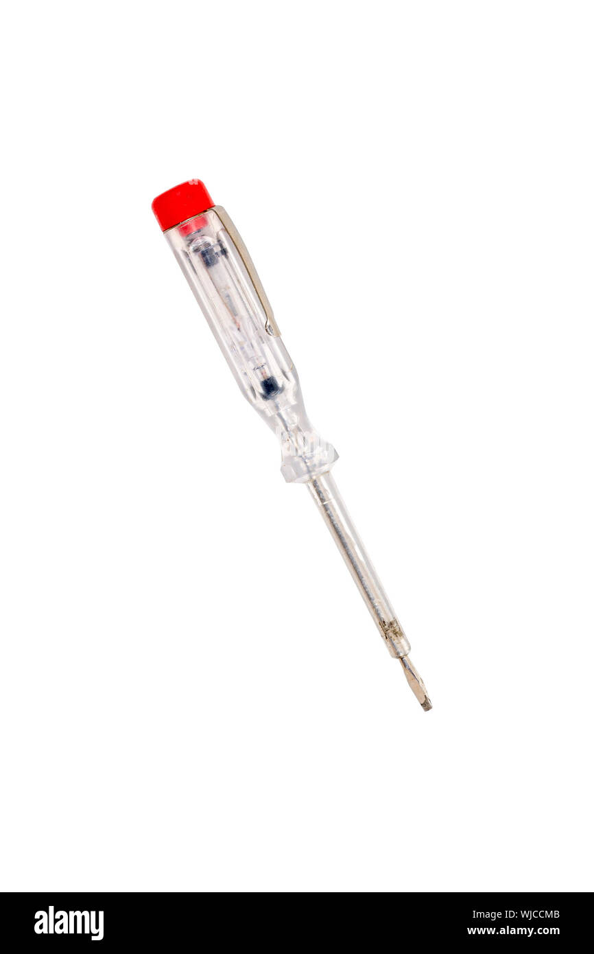 an old used voltage tester screwdriver, isolated on white Stock Photo ...