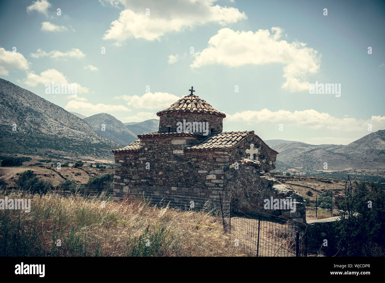 vintage style photo of an ancient greek church Stock Photo - Alamy