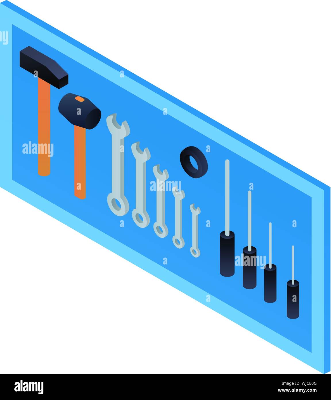 Carpenter tools on wall stand icon. Isometric of carpenter tools on ...