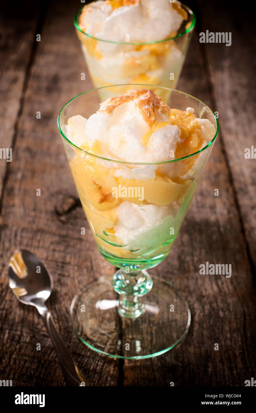 Traditional Serbian dessert snenokla in the glass.Selective focus on ...