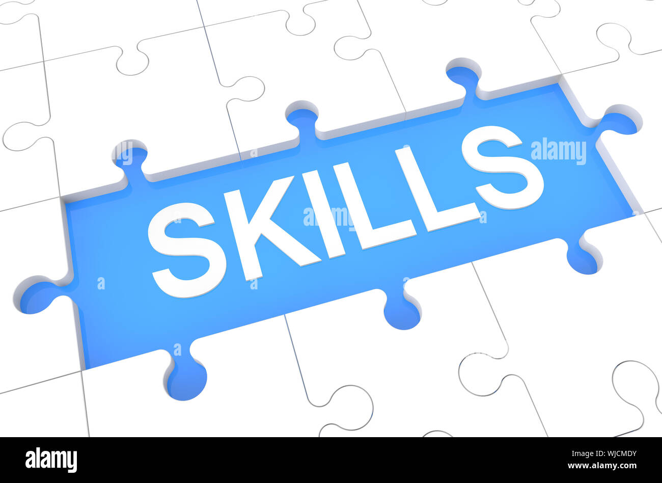 E-learning - puzzle 3d render illustration with word on blue background ...