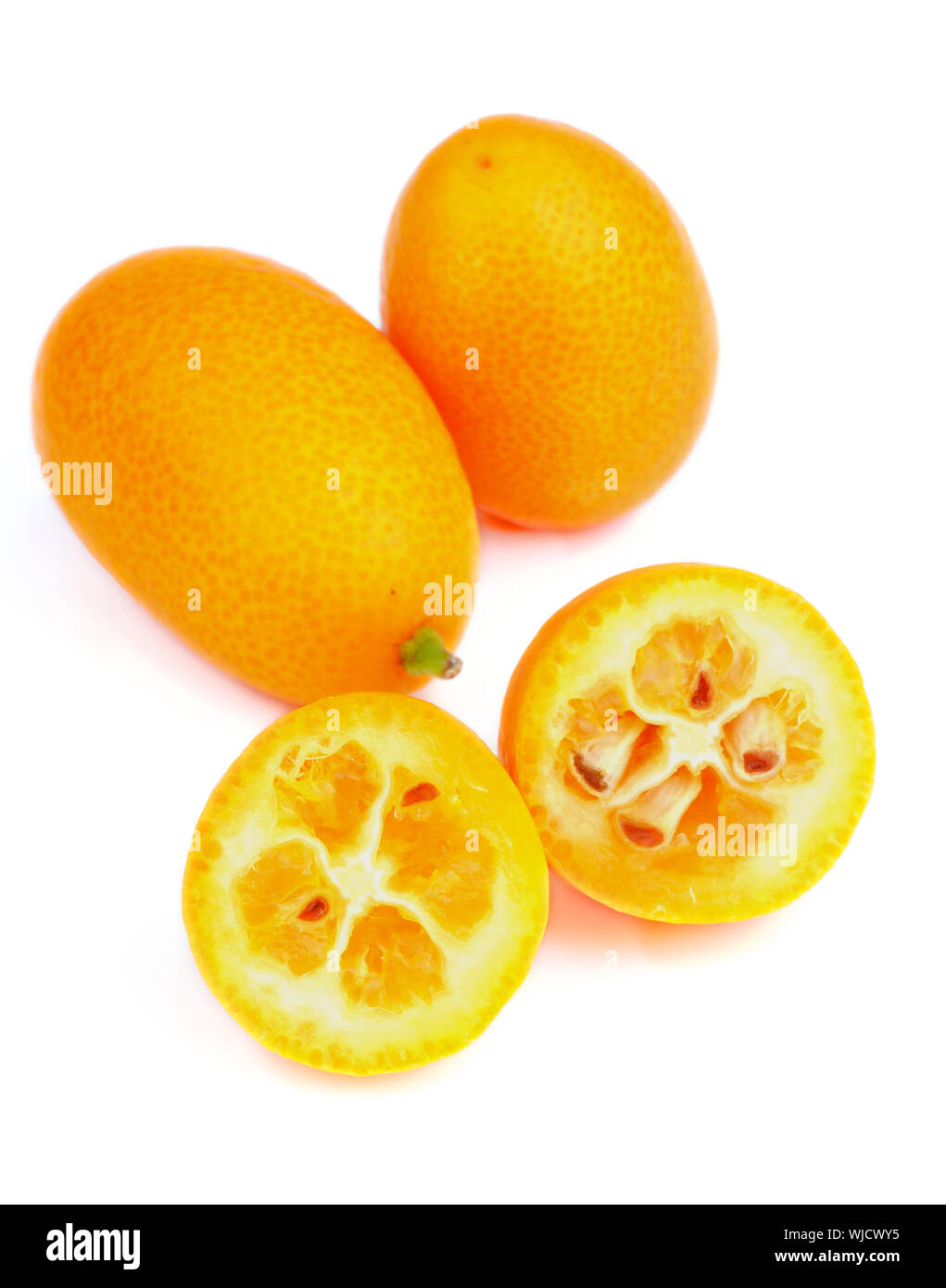 Exotic Fruit Kumquat Full Body and Halves isolated on white background ...