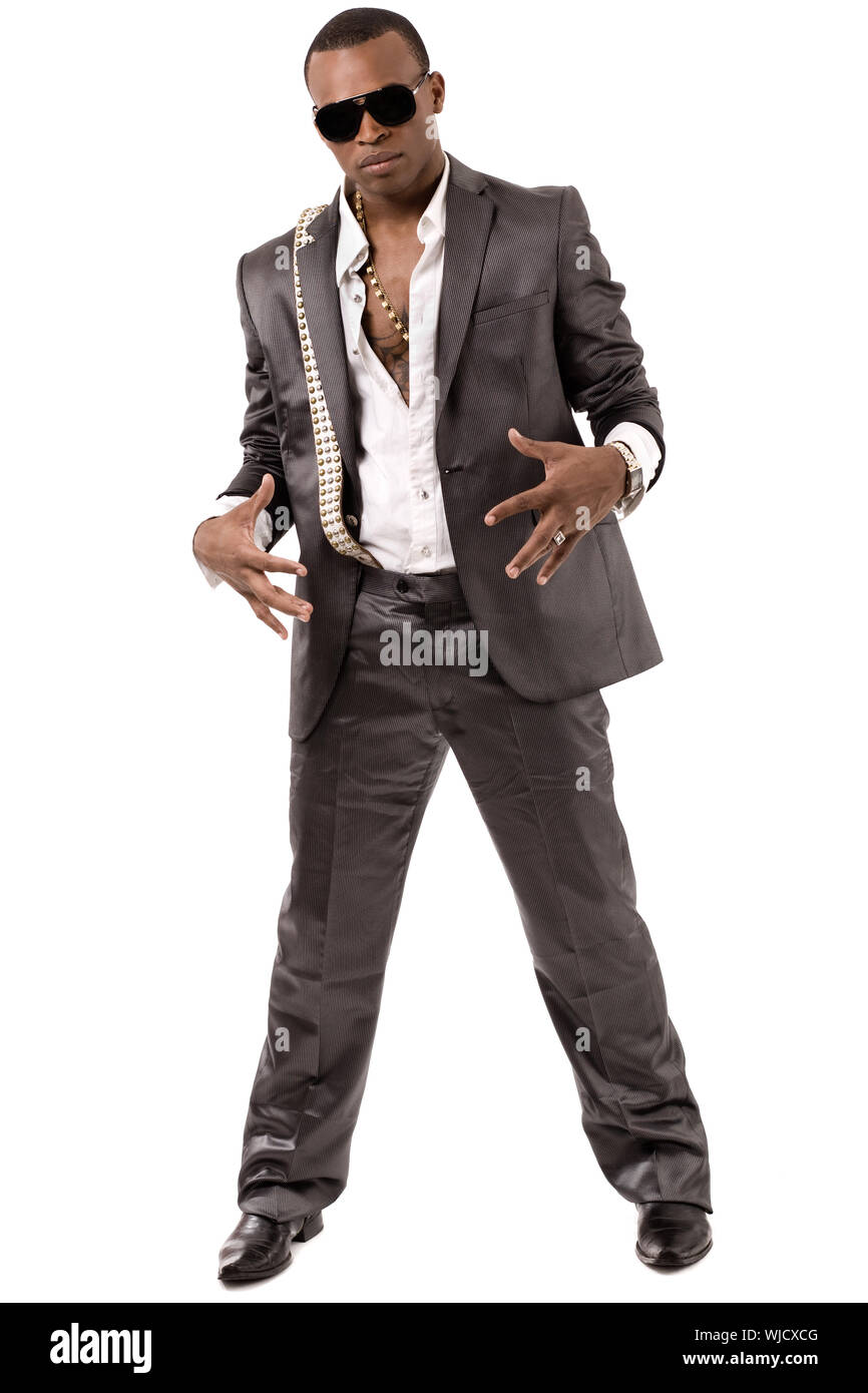 Full length still of african Gangster on a isolated white background ...