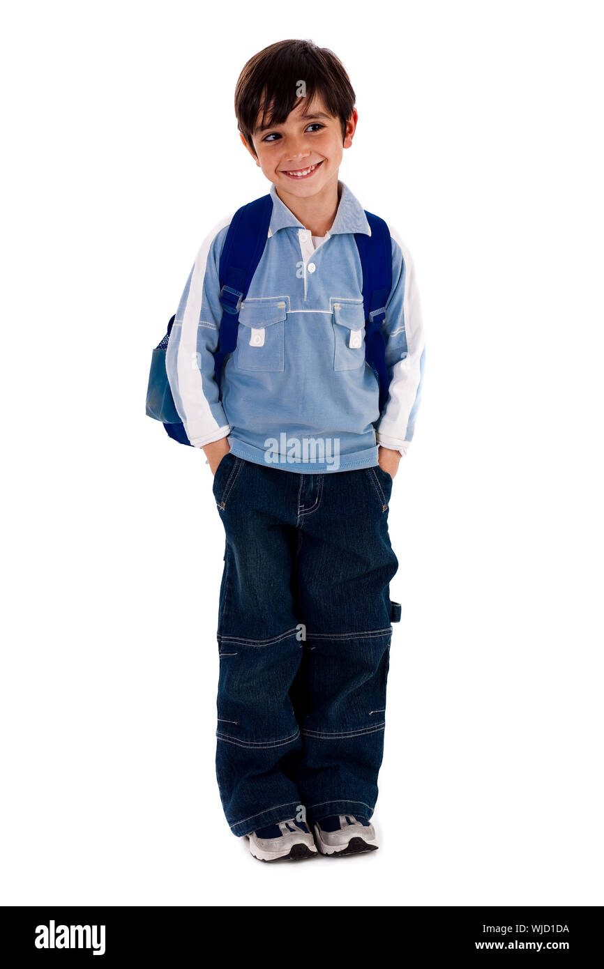 Young school boy standing on white isolated background Stock Photo - Alamy
