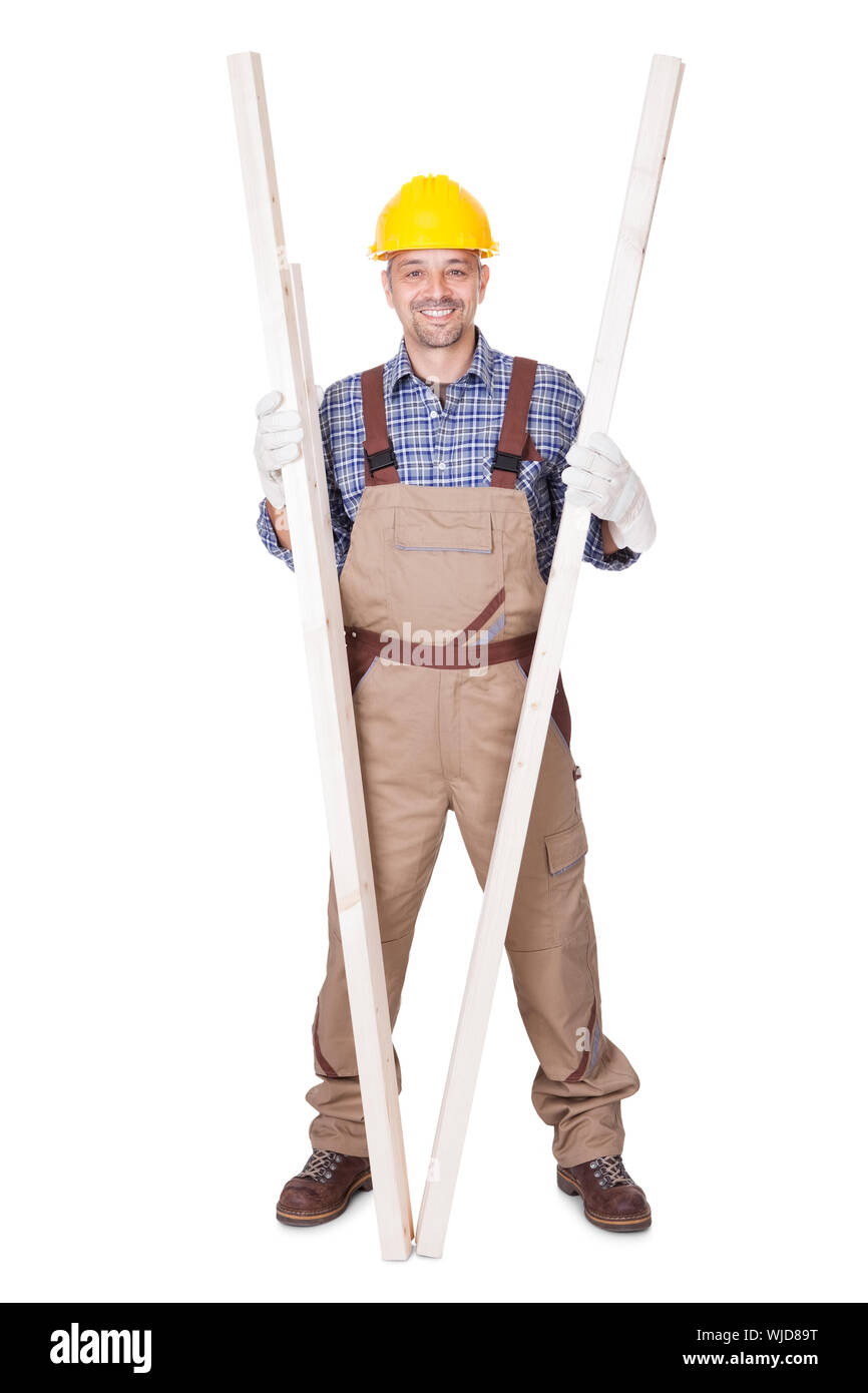 Portrait Of A Construction Worker Isolated On White Background Stock ...