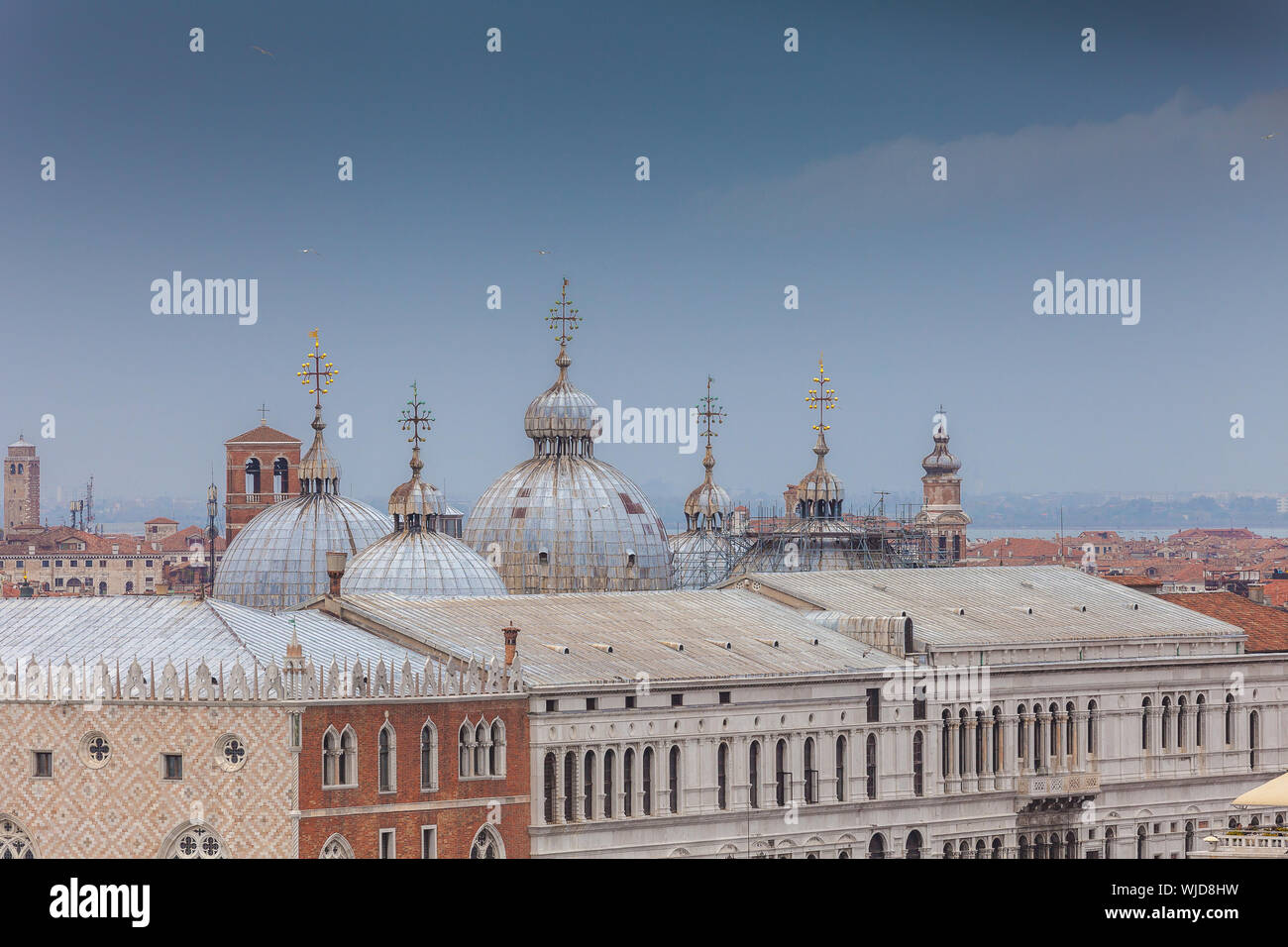 Beautiful aerial view of the domes of the Basilica of San Marco, Venice ...