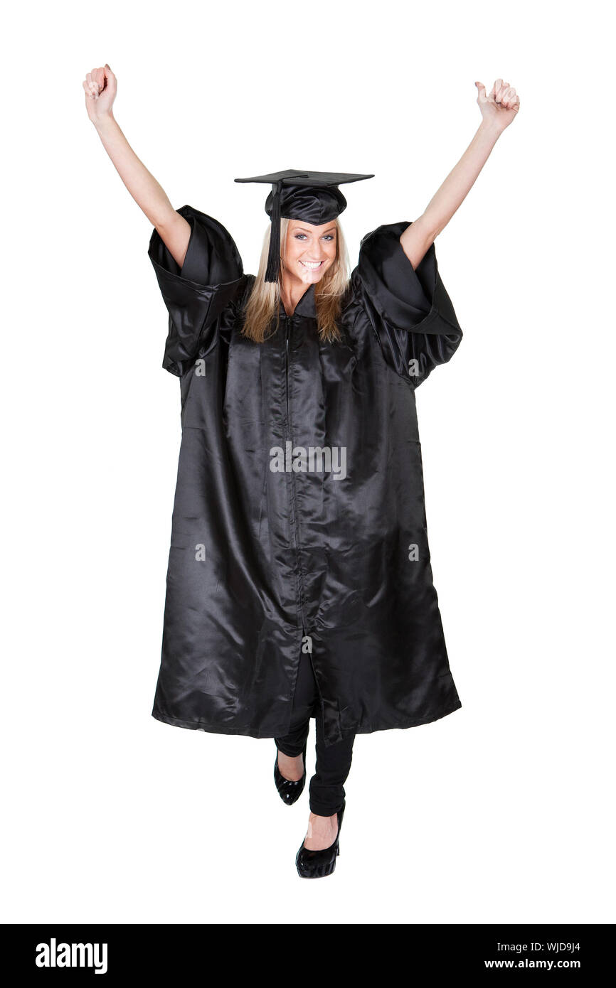 Beautiful female student graduating. Isolated on white Stock Photo - Alamy