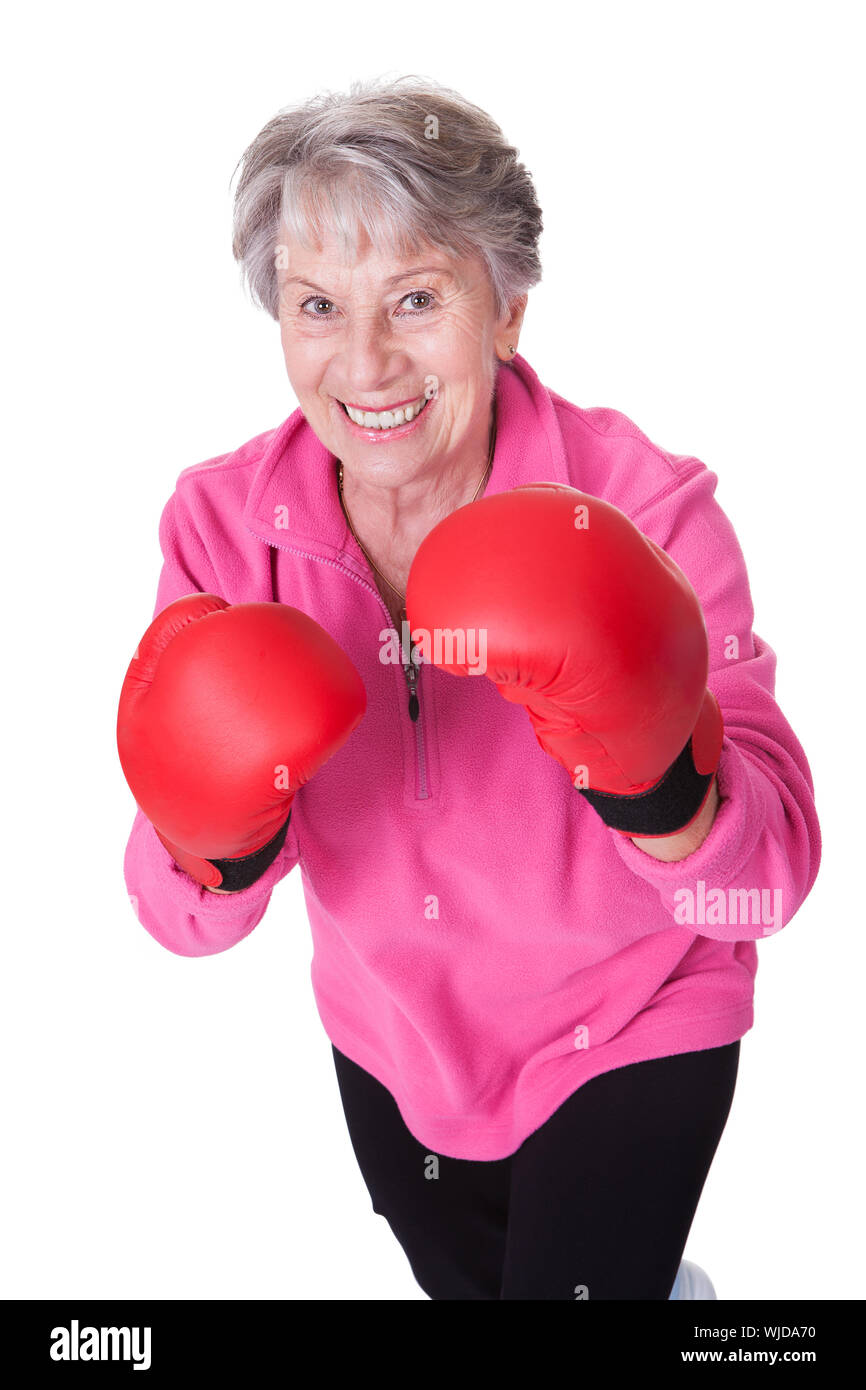 Portrait Of Senior Female Boxer Isolated On White Background Stock ...