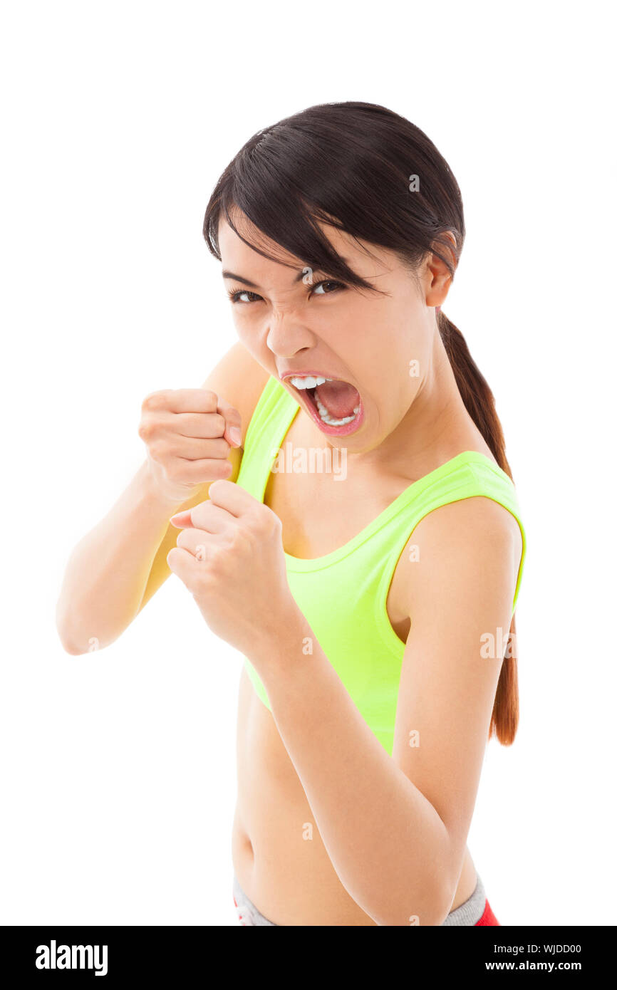 young woman screaming fighting workout fitness Stock Photo - Alamy