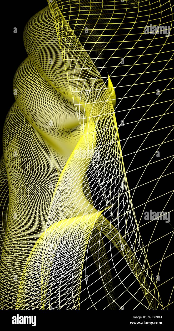 Abstrat yellow grid shape on black background - 3D rendering ...