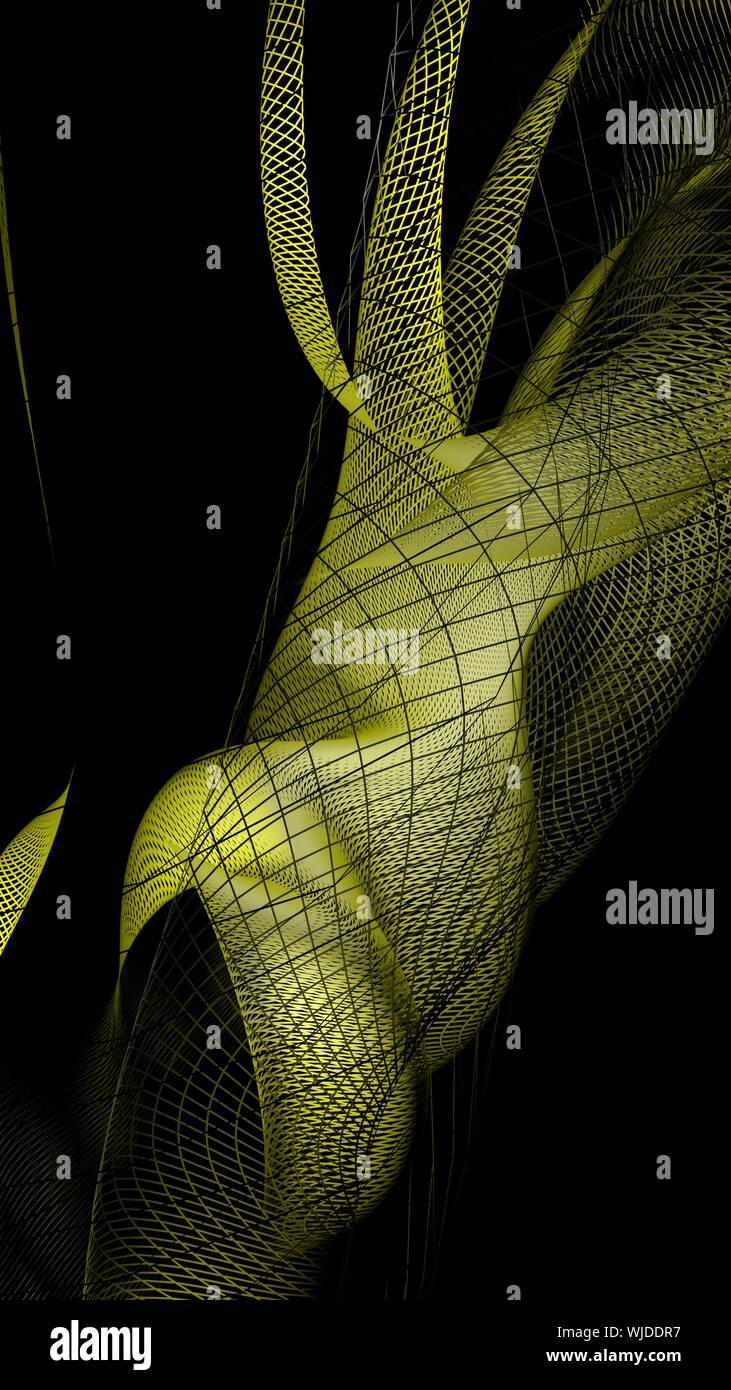 Abstrat yellow grid shape on black background - 3D rendering ...
