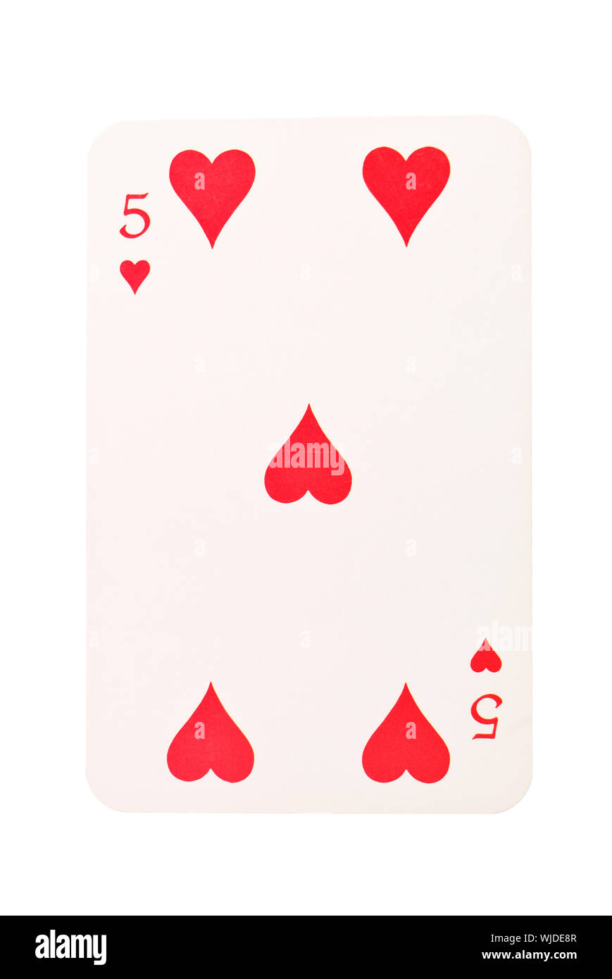 Five of Hearts isolated on white background Stock Photo - Alamy