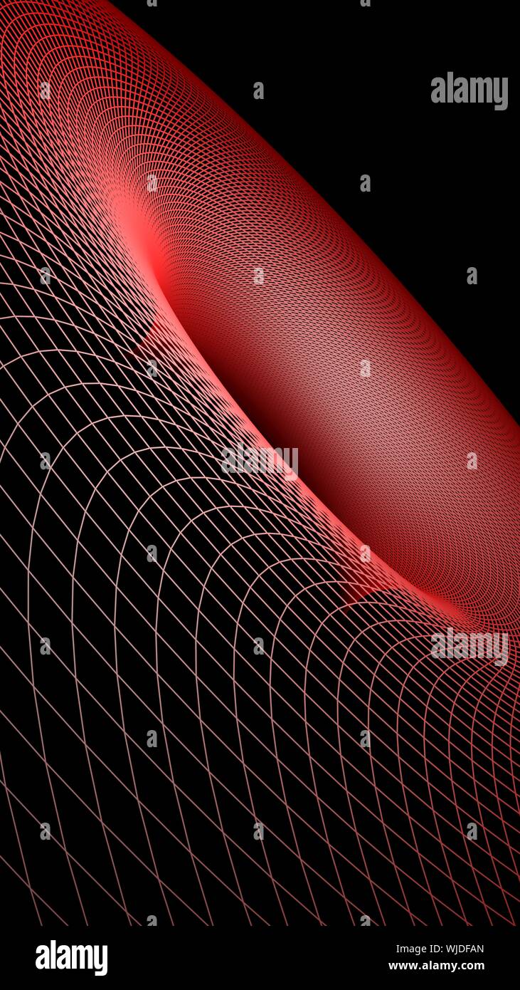 Red grid mathematical surface on black background - 3D rendering ...