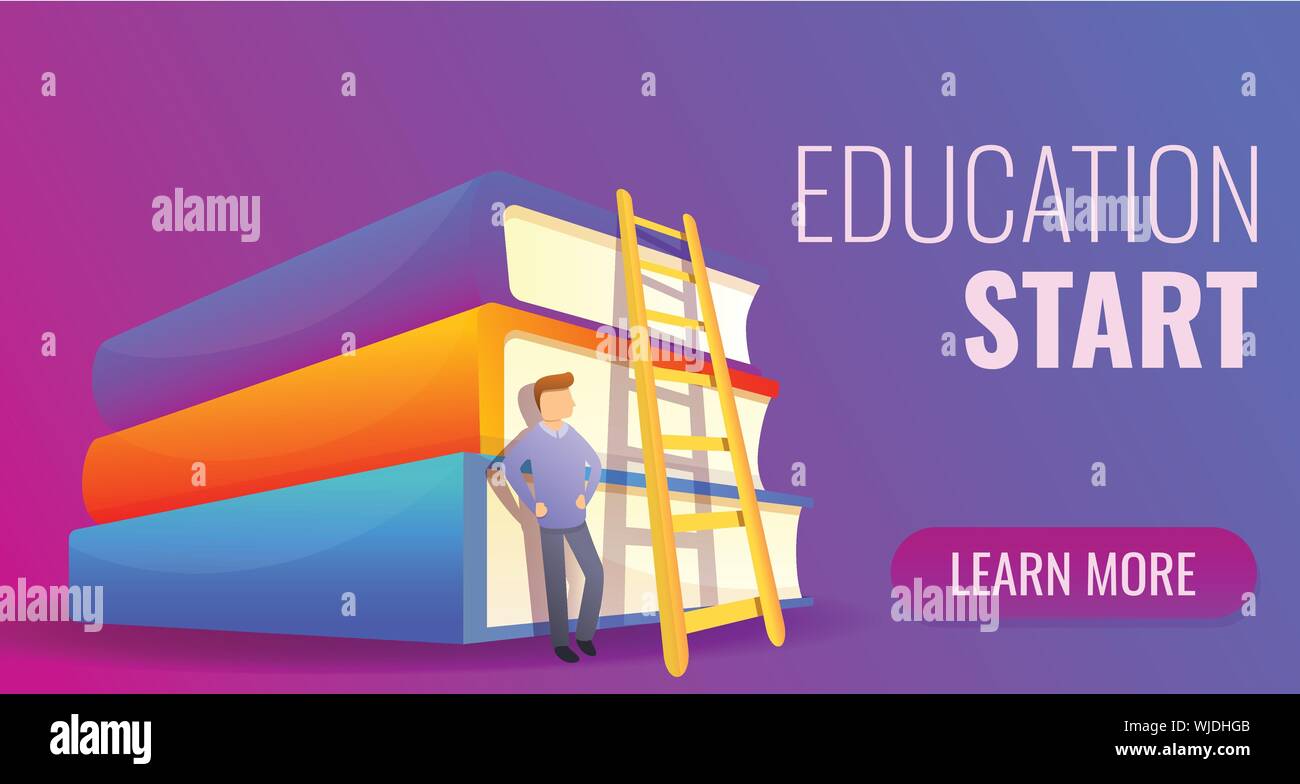 Education start concept banner. Cartoon illustration of education start ...