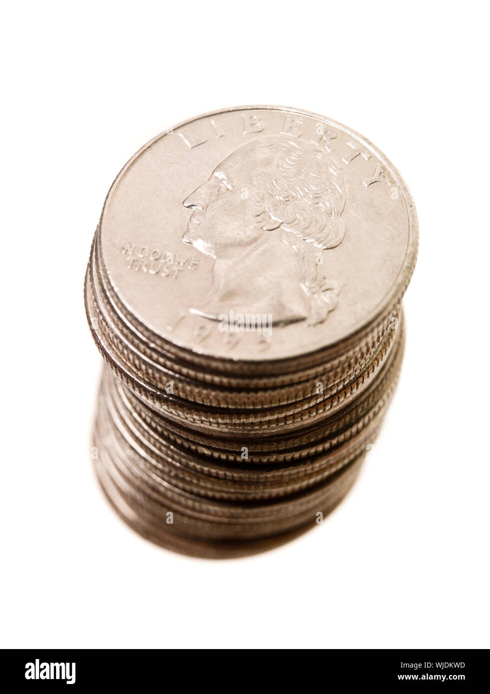 Stack of Quarter Coins isolated on white Background Stock Photo - Alamy