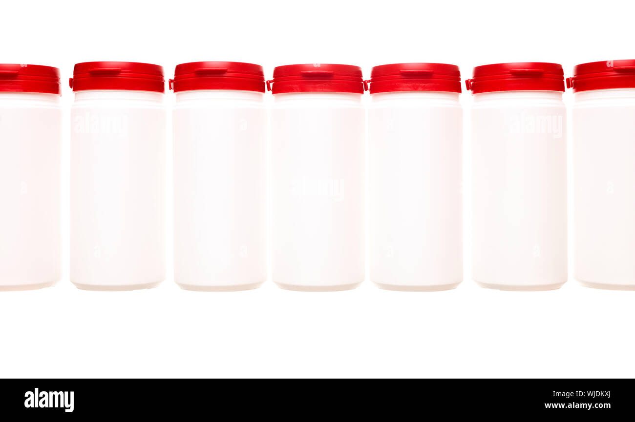 Formation of Plastic cans isolated on white background Stock Photo - Alamy