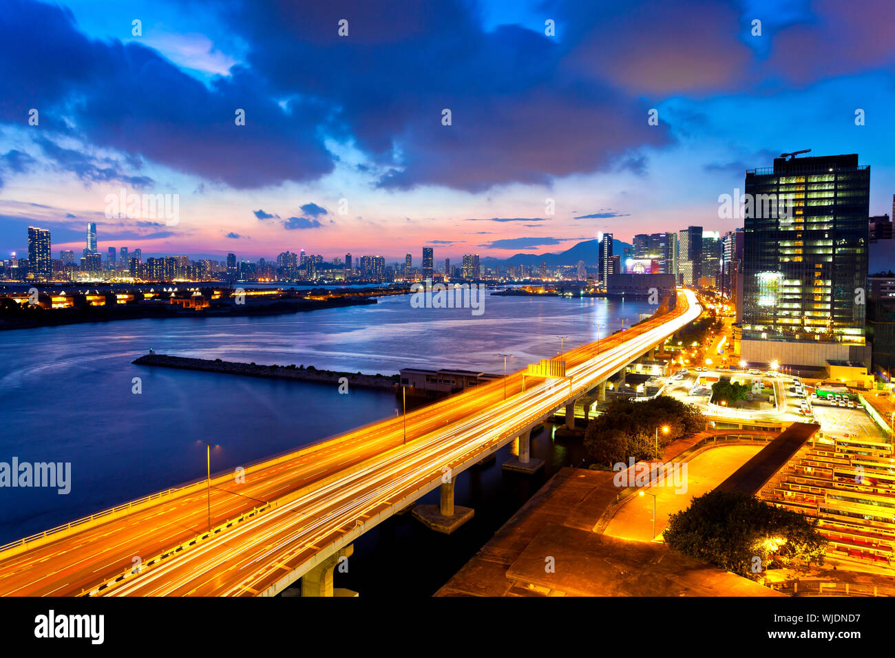 Sunset modern city overpass Stock Photo - Alamy