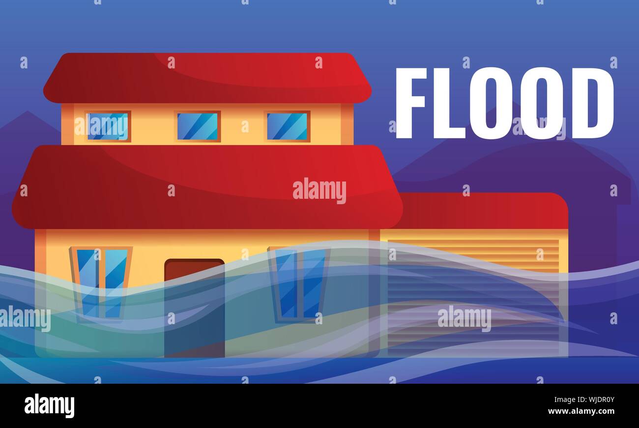 Flood concept banner. Cartoon illustration of flood vector concept ...