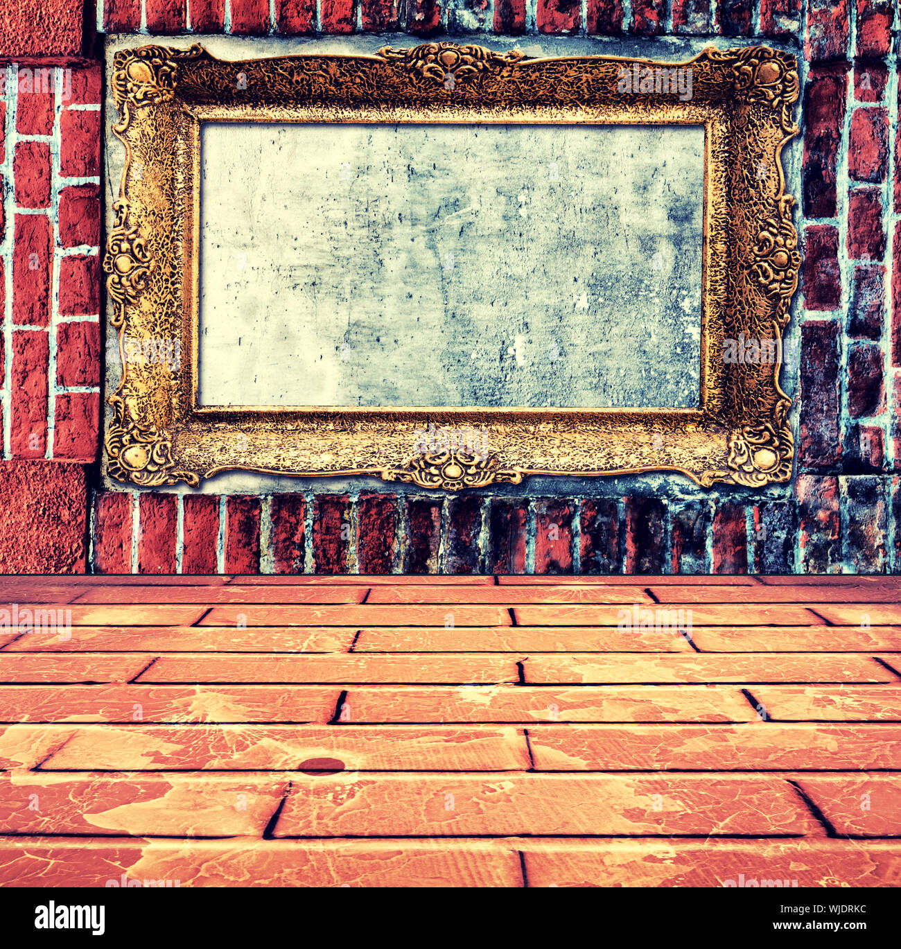 Empty old frame on the bricks wall Stock Photo - Alamy