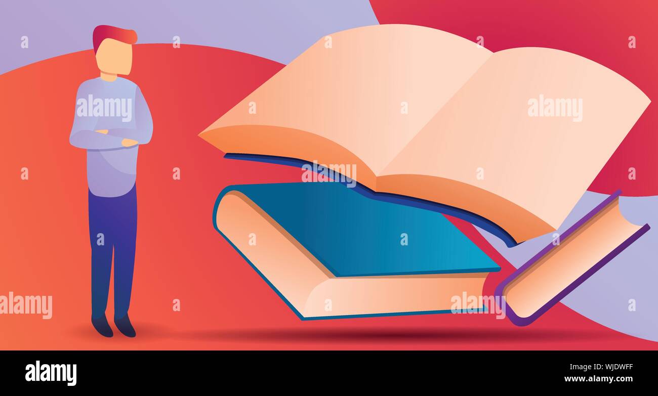 Man choose book concept banner. Cartoon illustration of man choose book ...