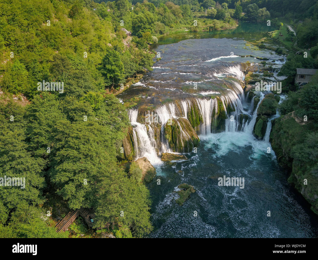 Aerial view of Strbacki buk waterfalll on the Una River in Bosnia Stock ...