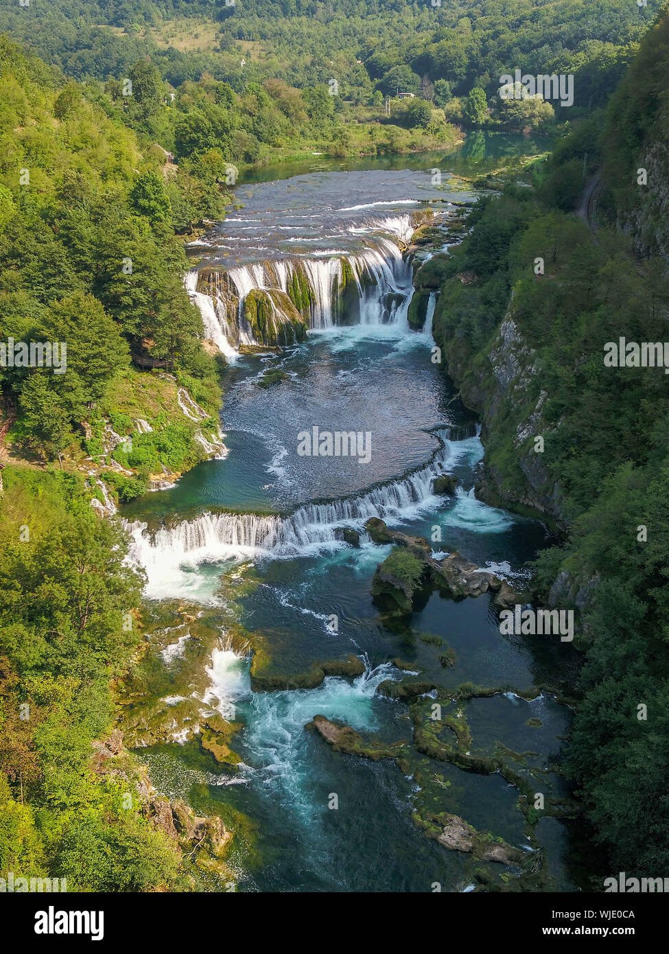 Aerial view of Strbacki buk waterfalll on the Una River in Bosnia Stock ...