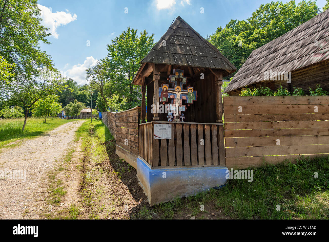 Traditional wooden crossroad crucifix, Sibiel, Sibiu county. ASTRA ...