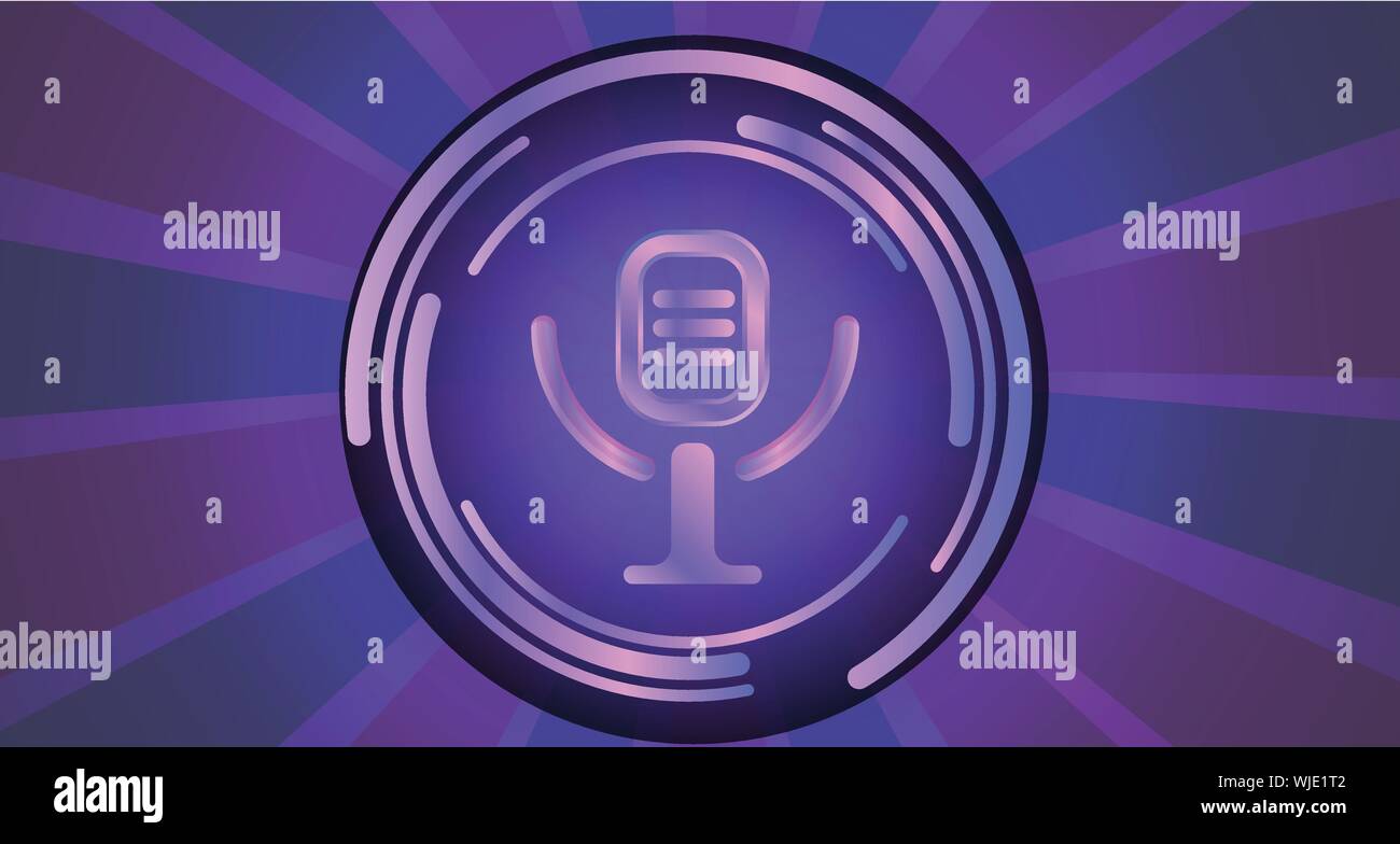 Neon microphone concept banner. Cartoon illustration of neon microphone ...