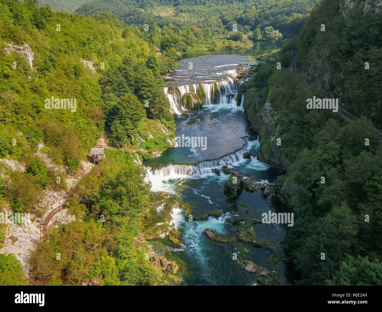 Aerial view of Strbacki buk waterfalll on the Una River in Bosnia Stock ...