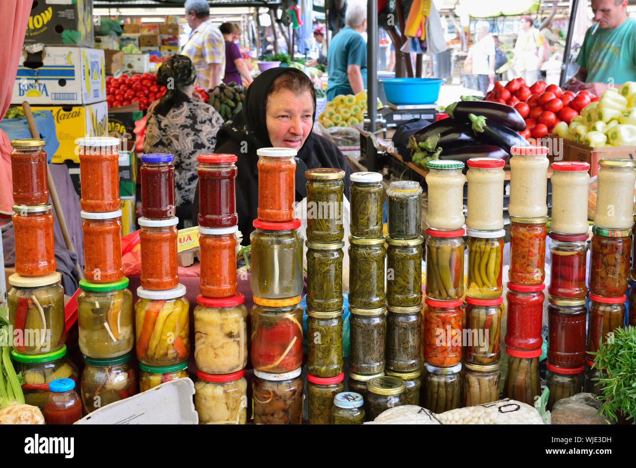 Pickles for sale at the market. Sibiu, Transylvania. Romania Stock ...