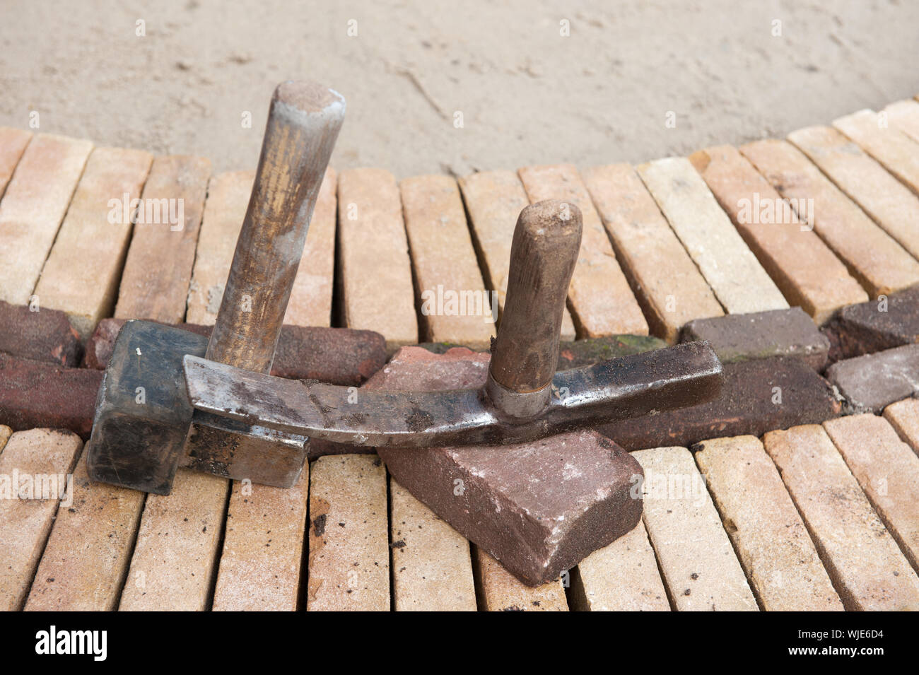 New pavement making with work tools outdoor Stock Photo - Alamy