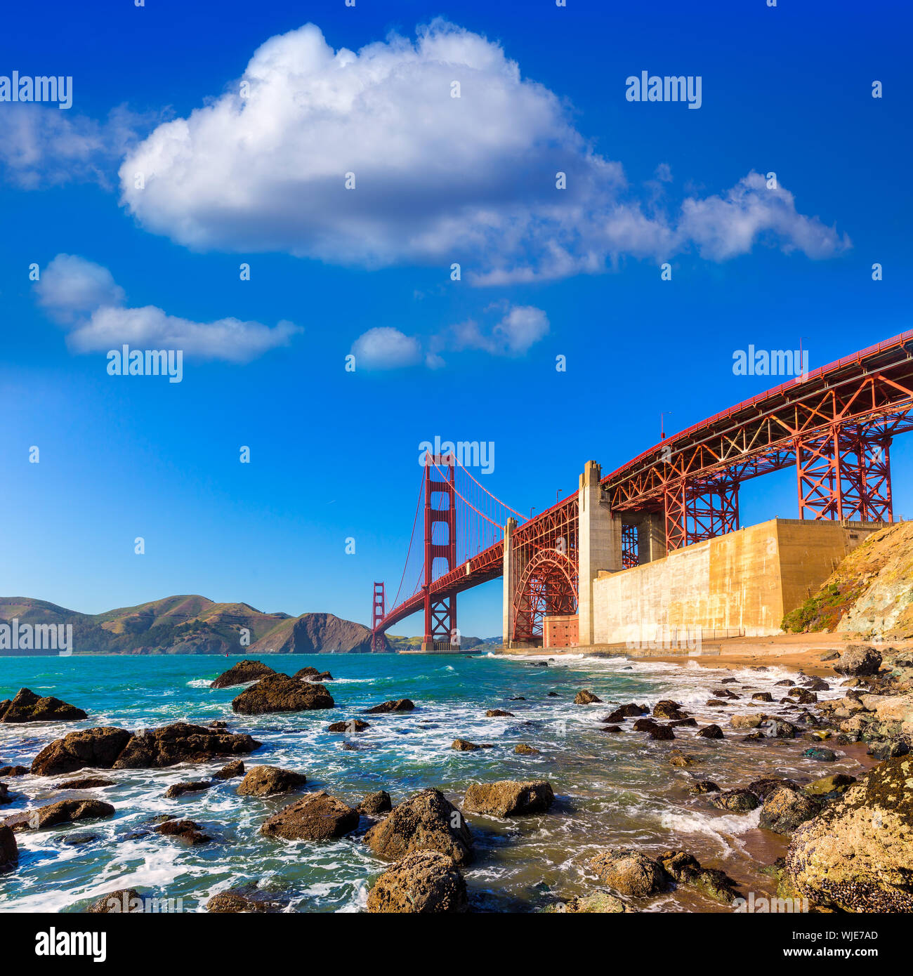 San Francisco Golden Gate Bridge GGB from Marshall beach in California ...