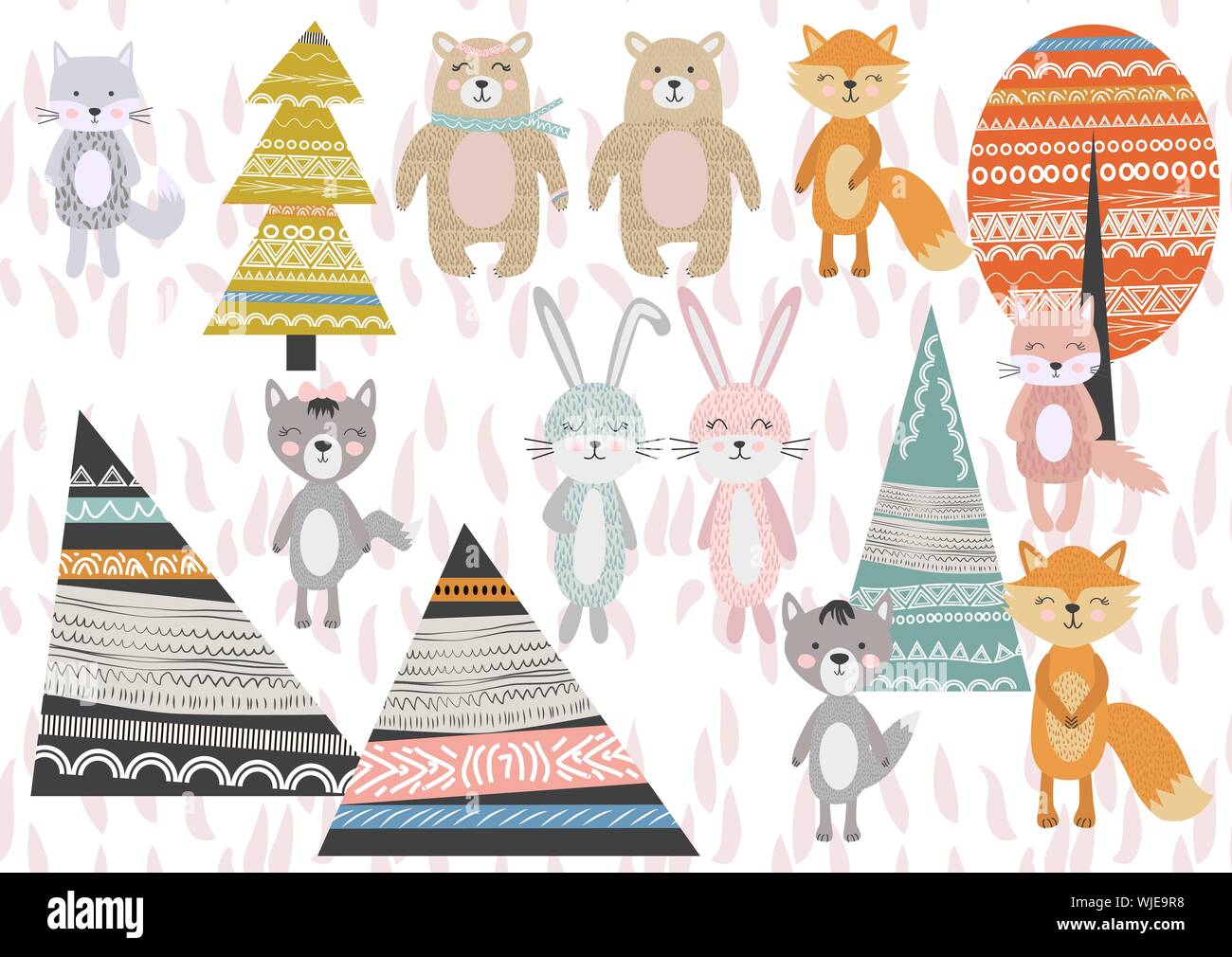 Cute Scandinavian Style Animals and Design Elements. A set of animals ...