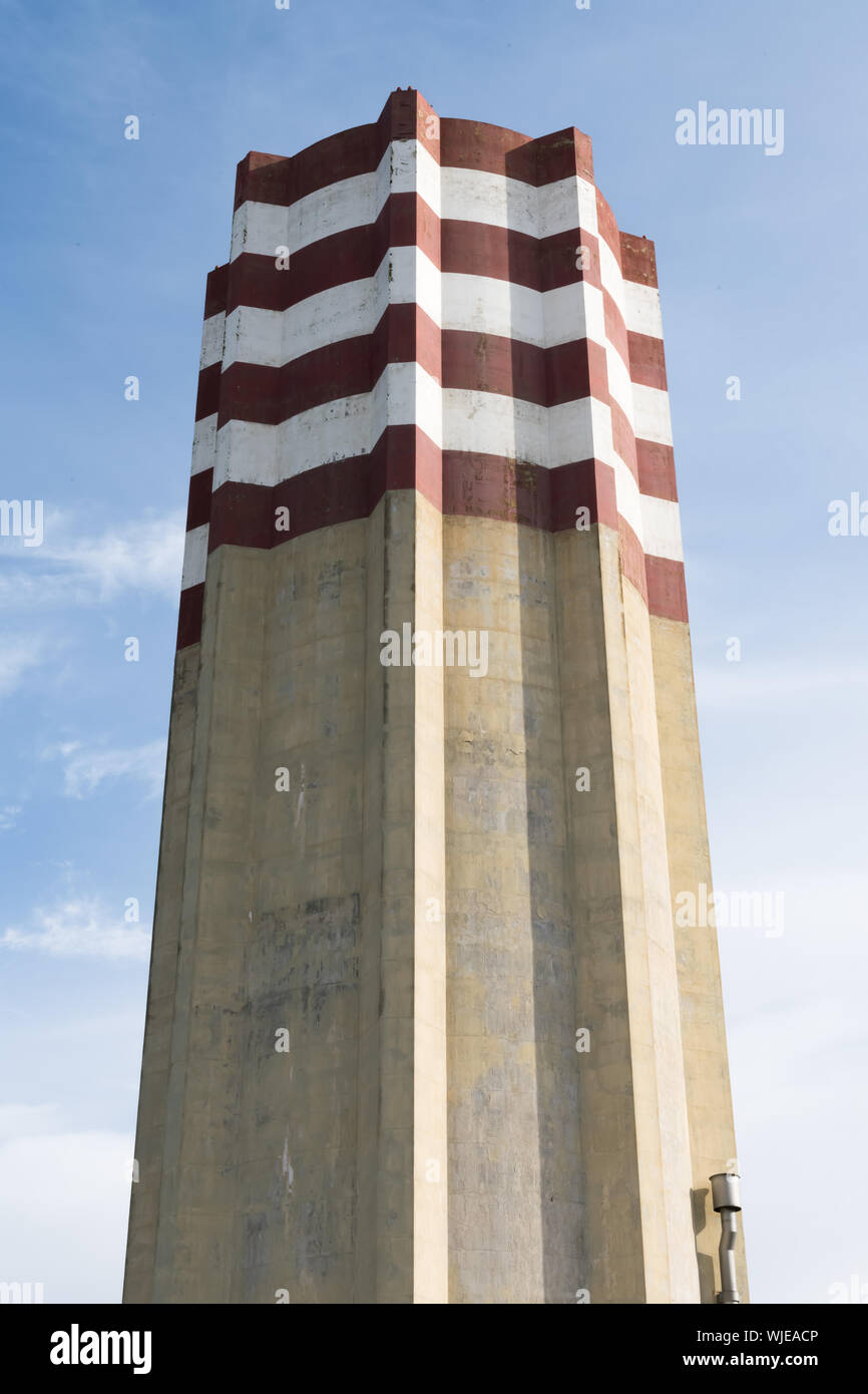 Modern water tower in Puglia, Italy, close-up, vertical orientation ...