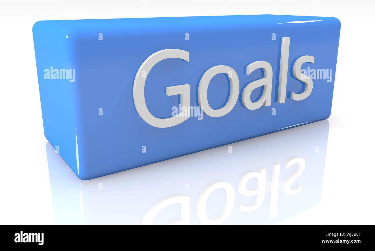 3d render blue box with Goals on it on white background with reflection ...