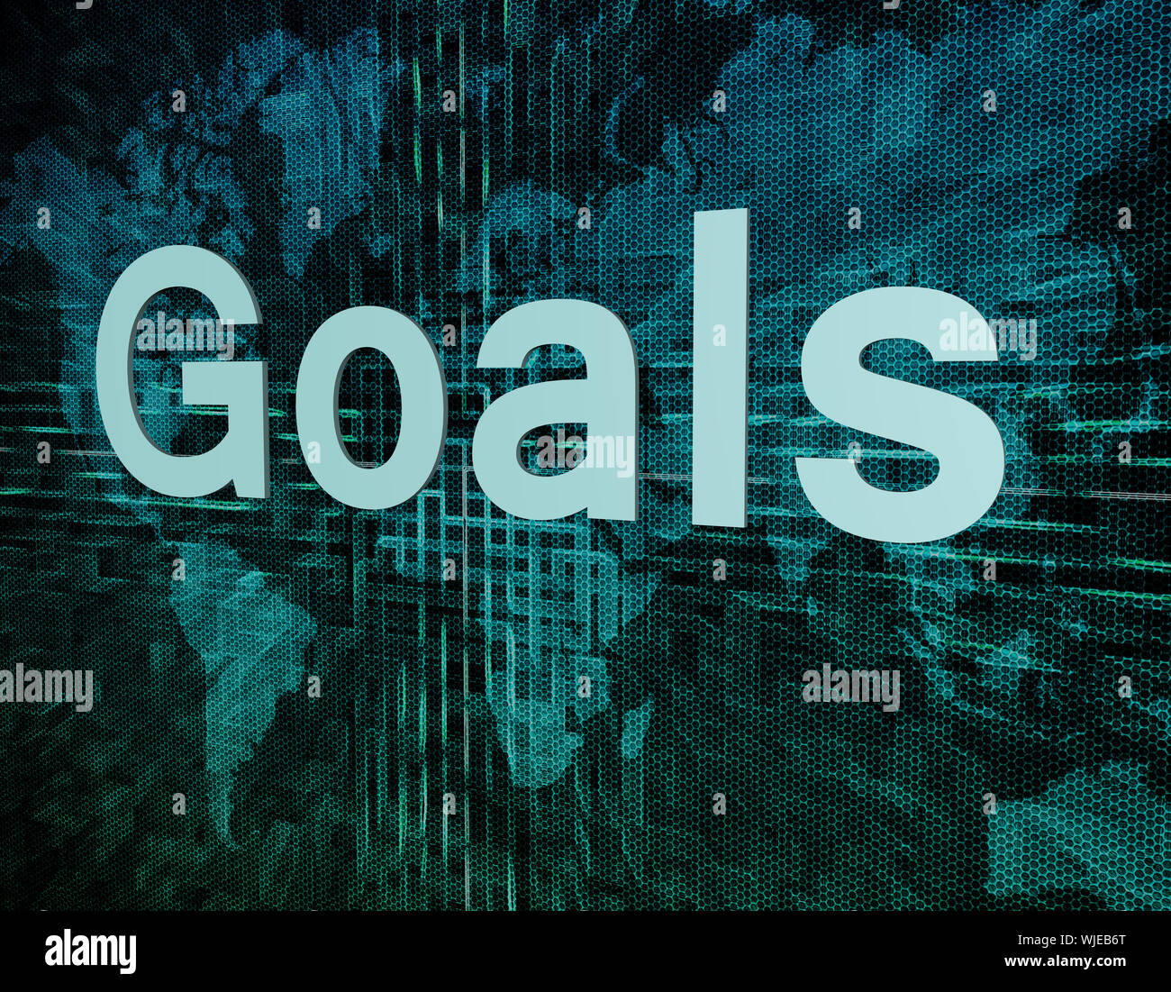 Goals text concept on green digital world map background Stock Photo ...