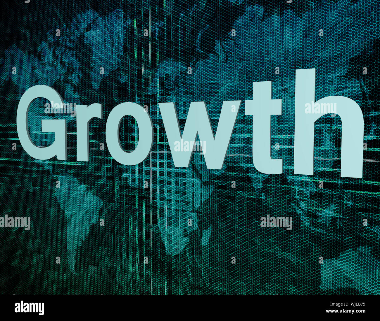 Growth text concept on green digital world map background Stock Photo ...