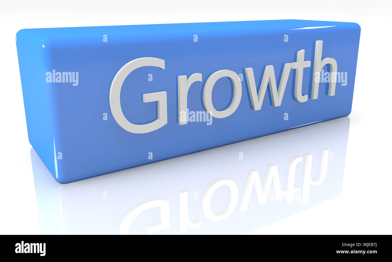 3d render blue box with Growth on it on white background with ...