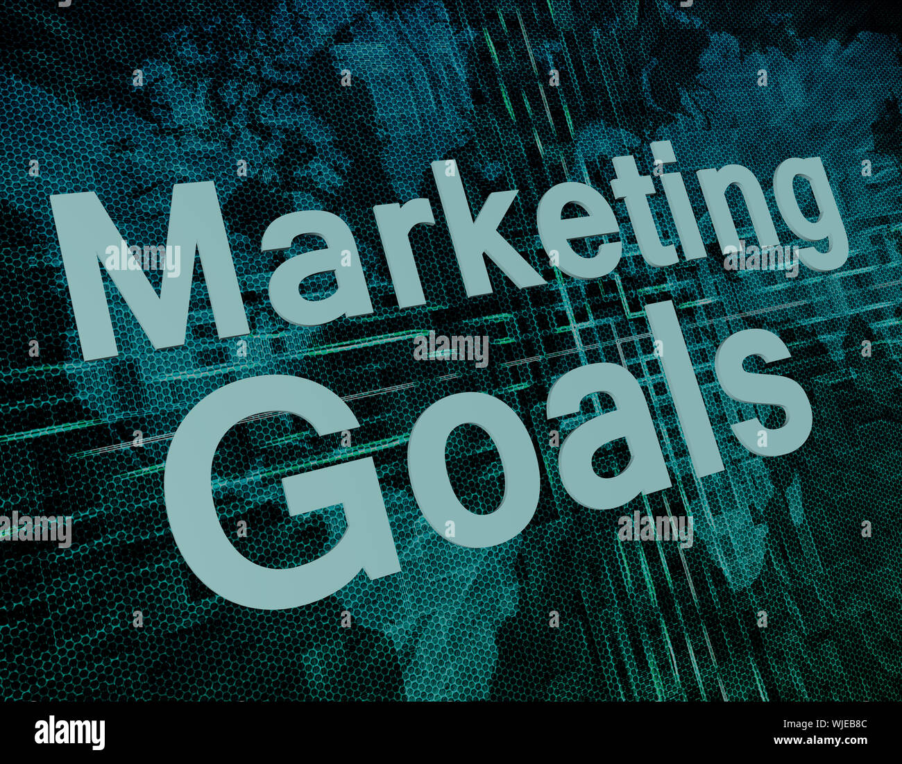Marketing Goals text concept on green digital world map background ...