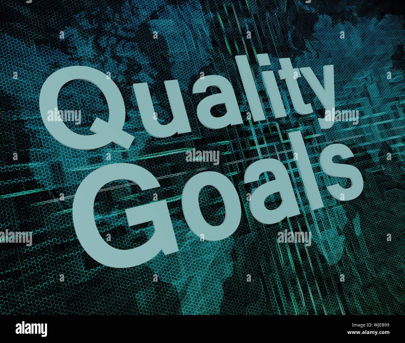 Quality Goals text concept on green digital world map background Stock ...
