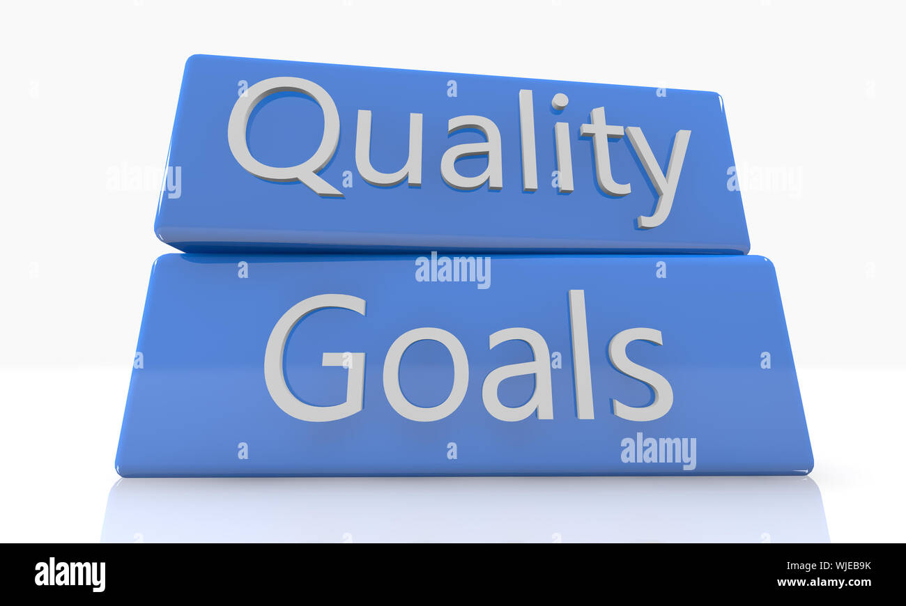 3d render blue box with Quality Goals on it on white background with ...