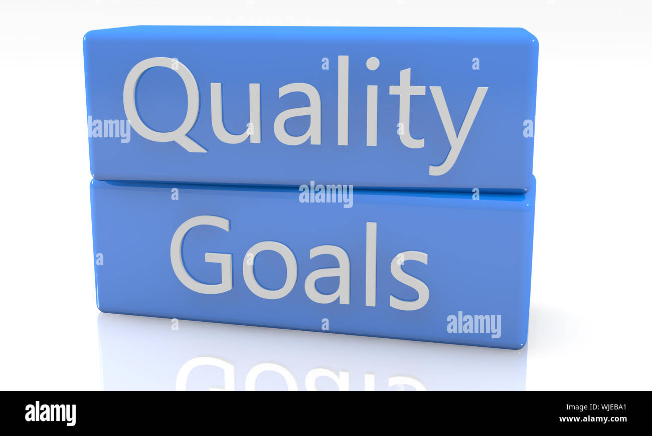 3d render blue box with Quality Goals on it on white background with ...