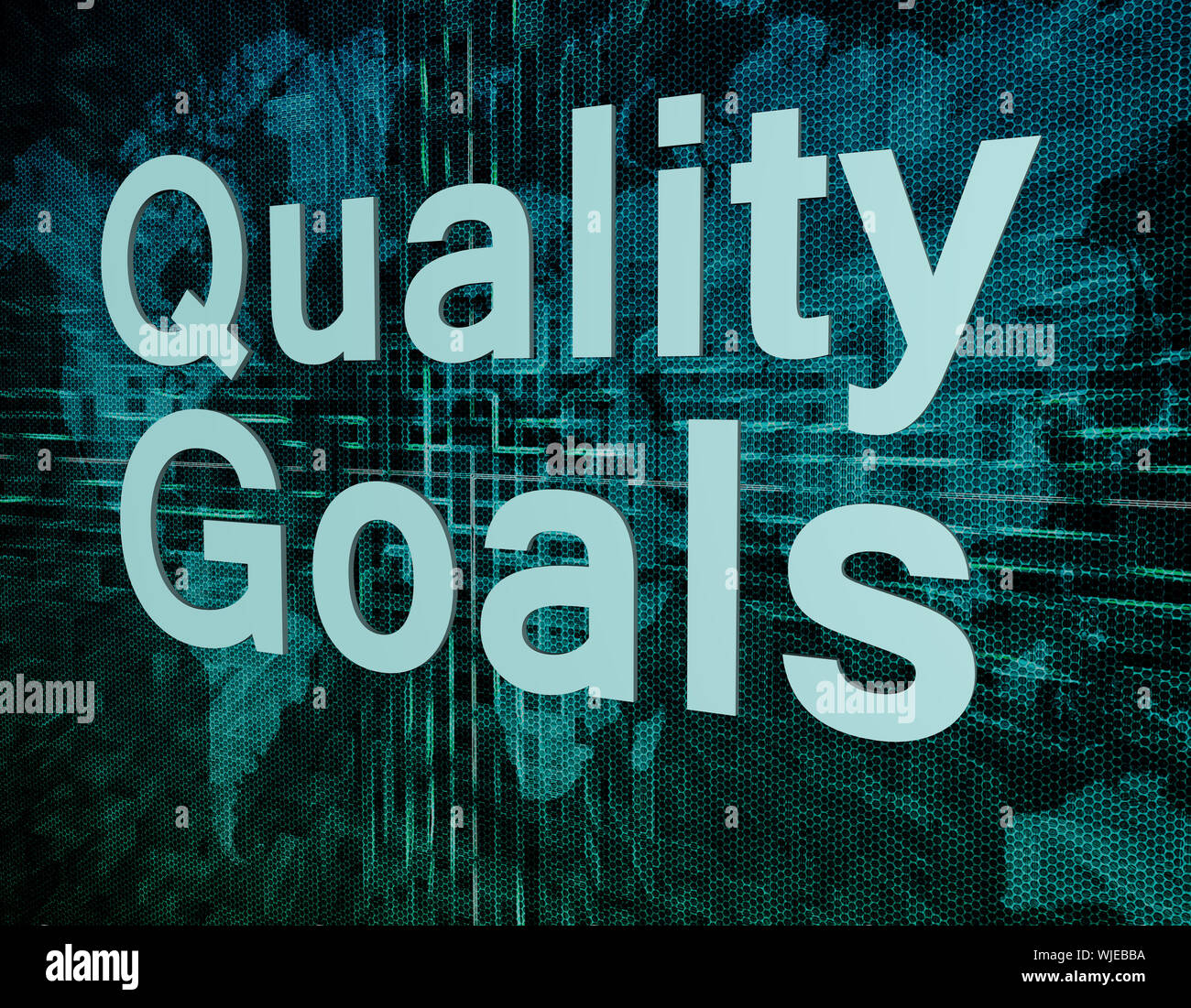 Quality Goals text concept on green digital world map background Stock ...