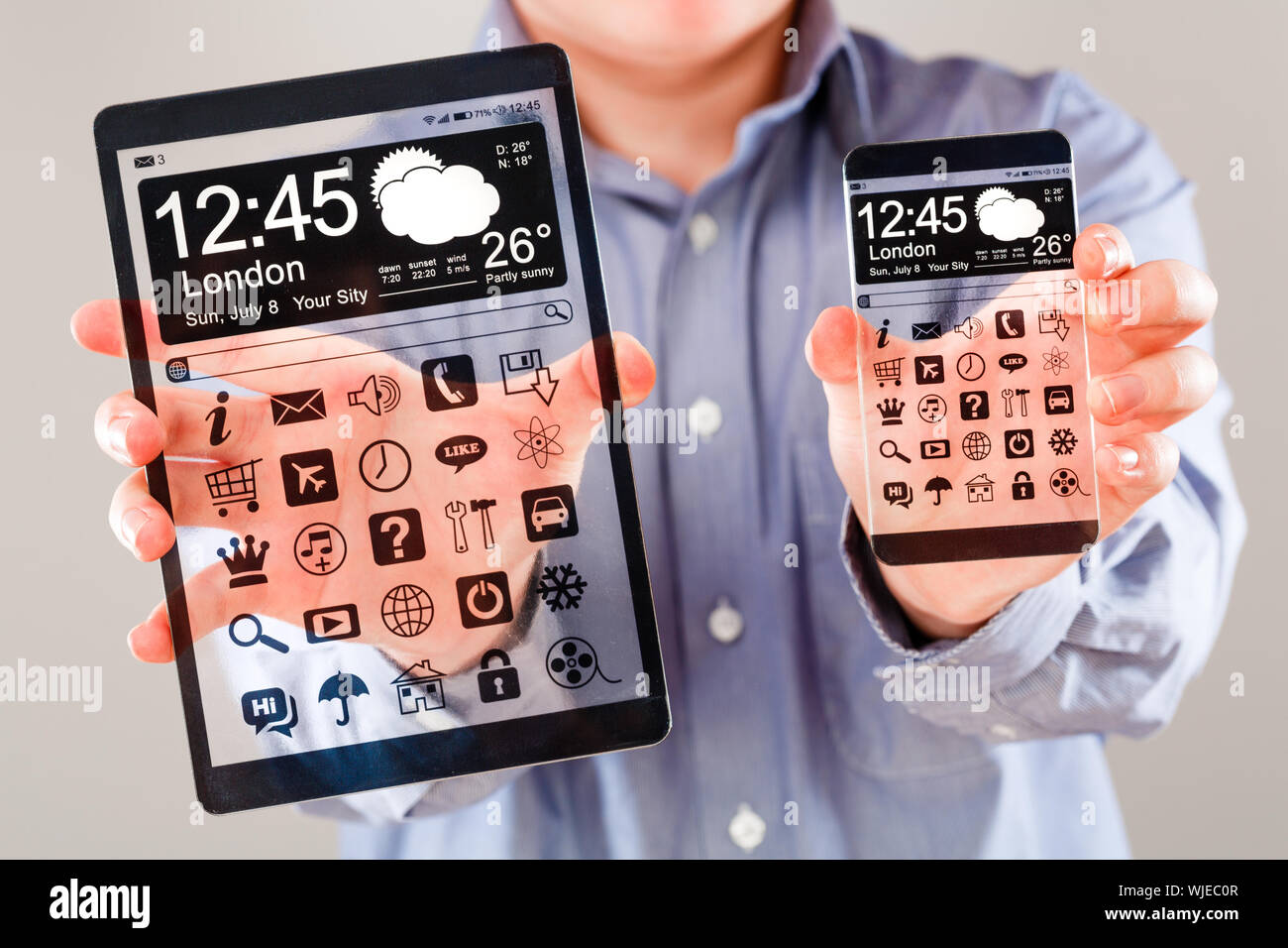 Smartphone (phablet) and tablet with a transparent display in human ...