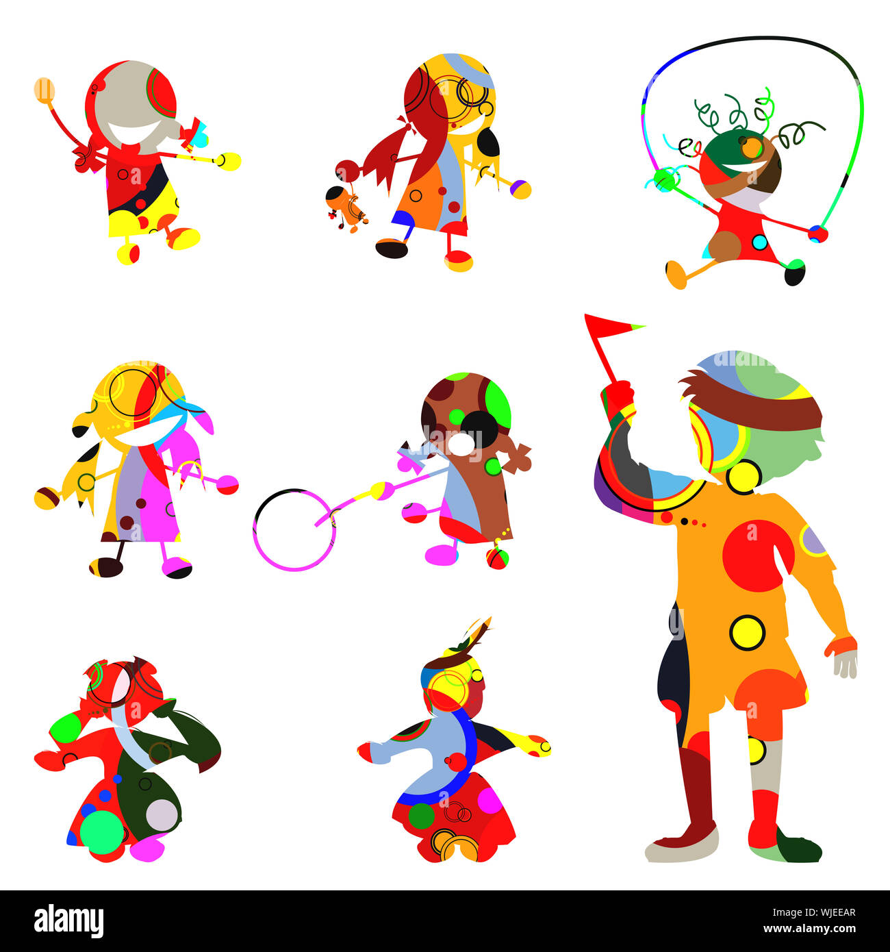Stylized children silhouettes made from circles Stock Photo - Alamy